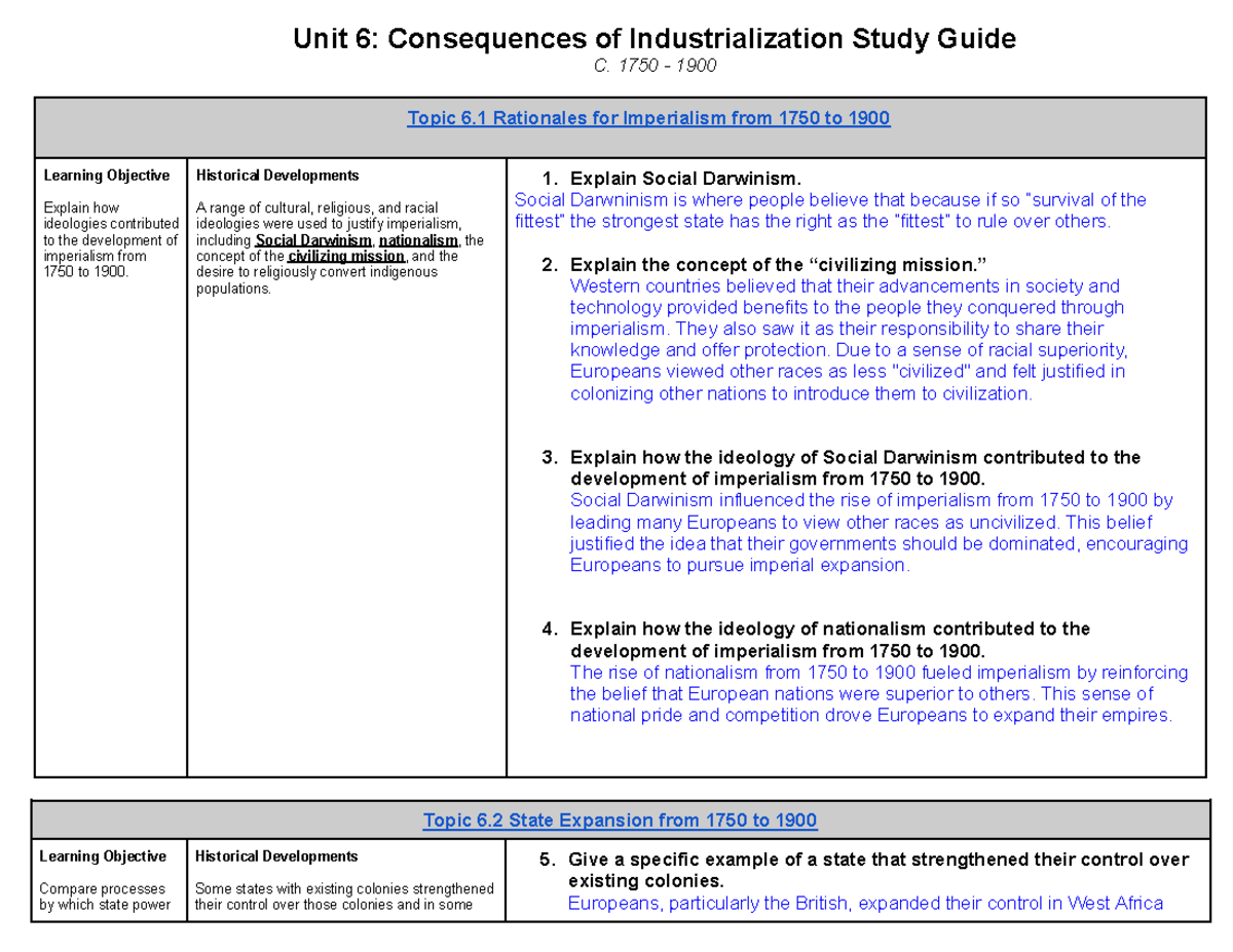 Unit 6 Study Guide - take assignment - Unit 6: Consequences of ...
