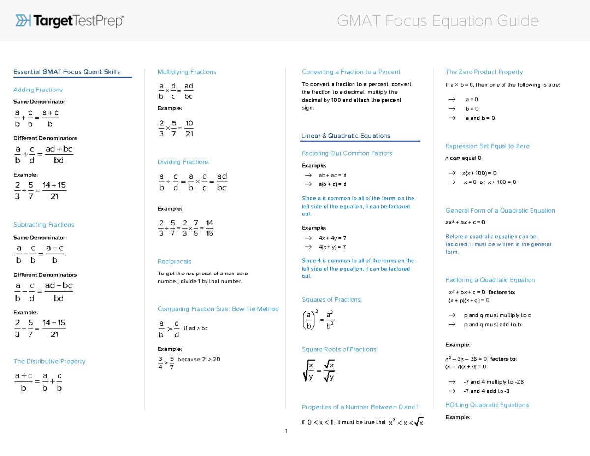 GMAT Focus Equation Guide: Essential Quant Skills & Formulas - Studocu