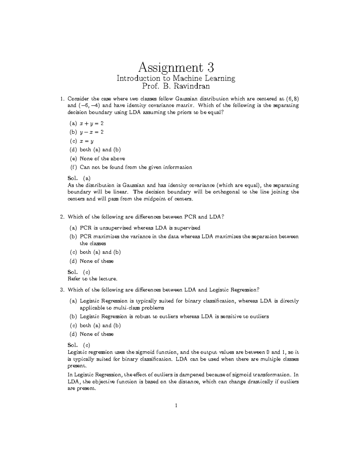 Assignment - 3 - Assignment 3 Introduction to Machine Learning Prof. B. Ravindran Consider the ...