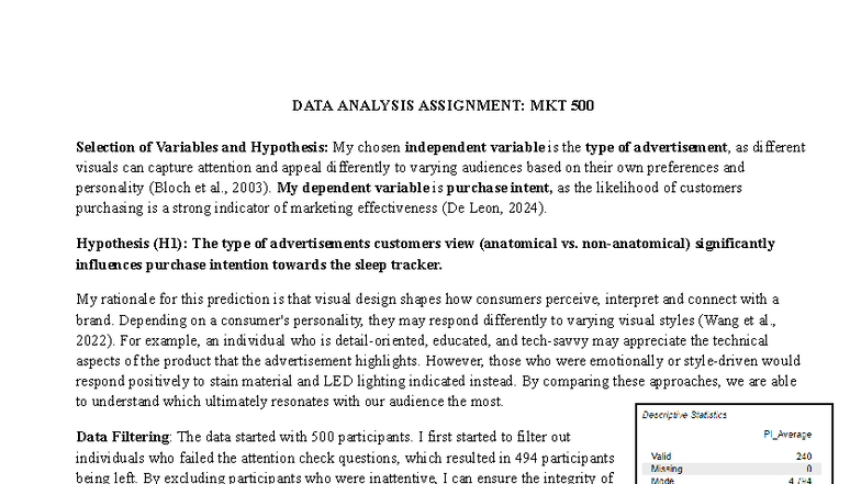 Data Analysis Assignment: MKT 500 - Ad Types & Purchase Intent - Studocu