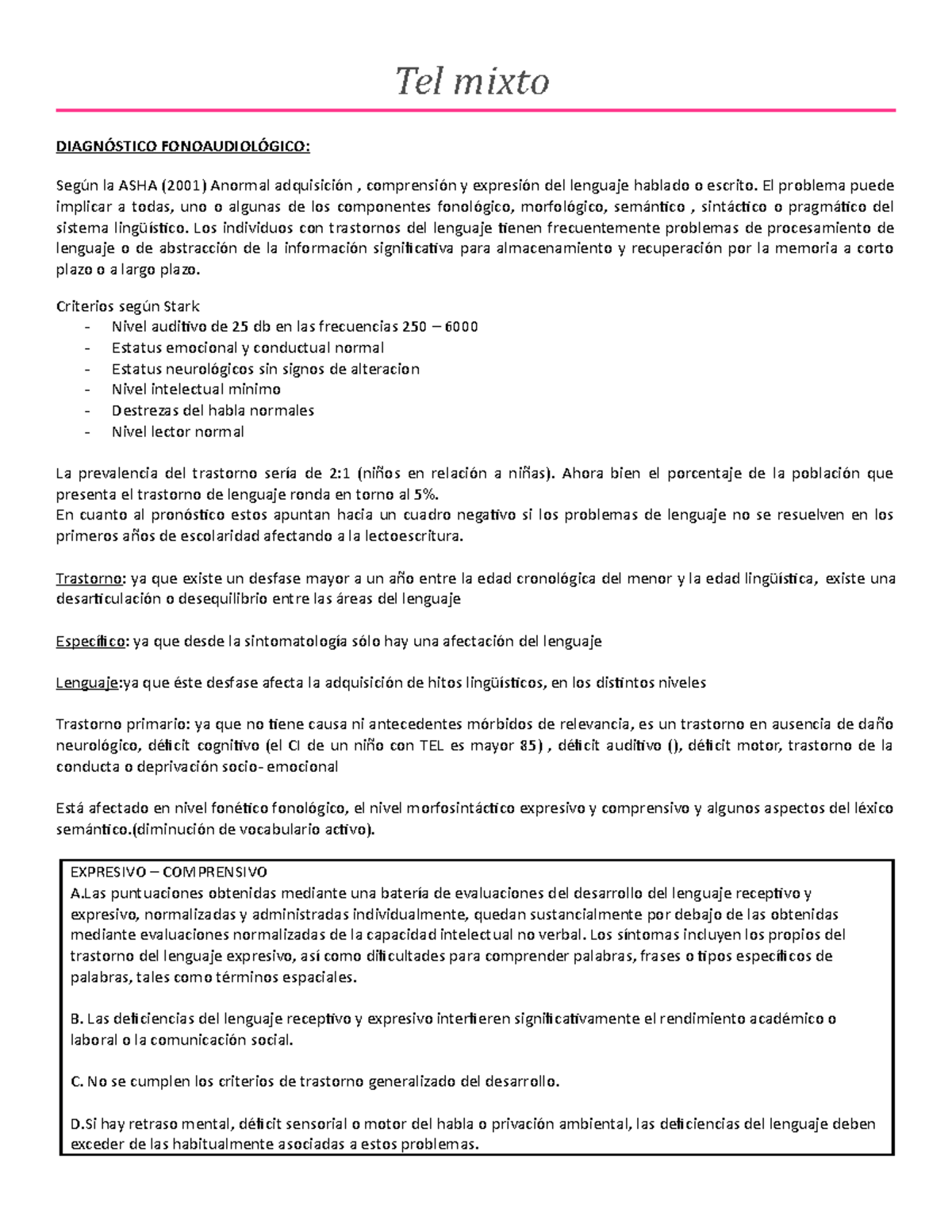 TEL mixto - Trastorno del lenguaje expresivo y comprensivo - Tel mixto ...