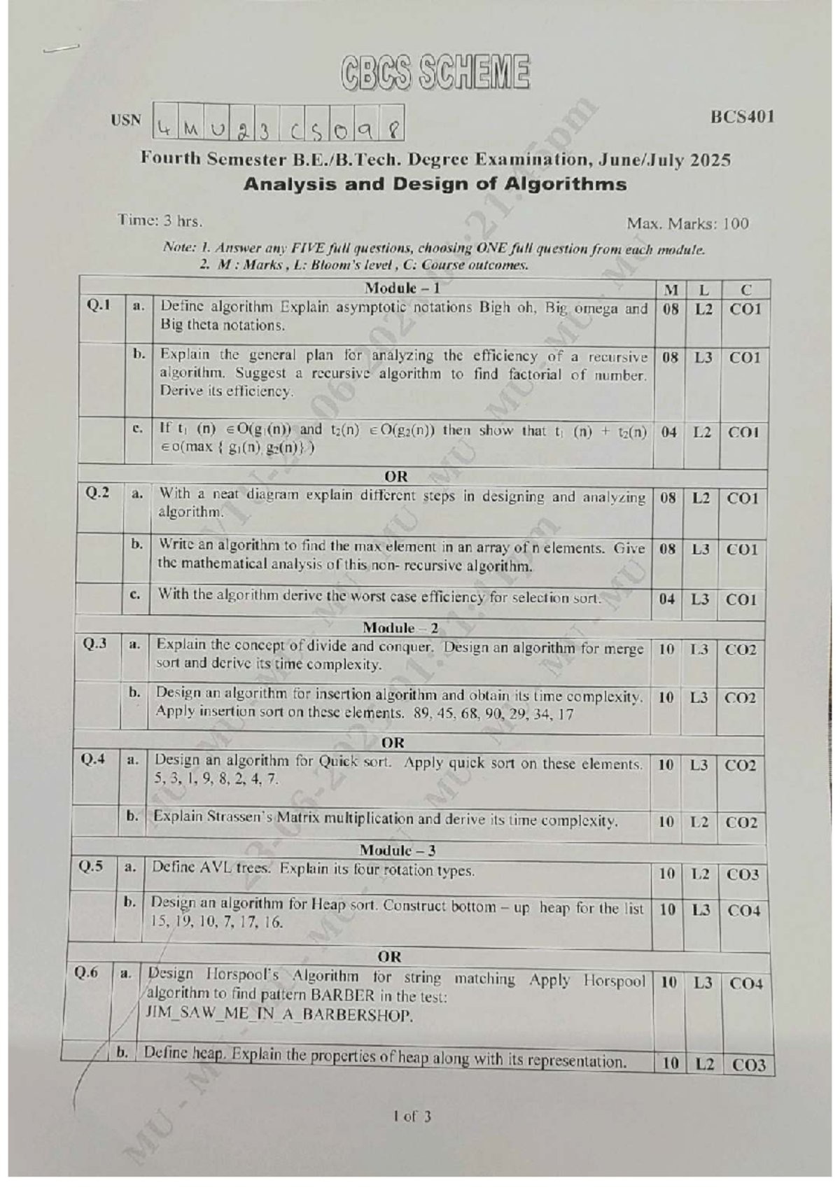 ADA 2025 Exam Paper - Analysis and Design of Algorithms (BCS401) - Studocu