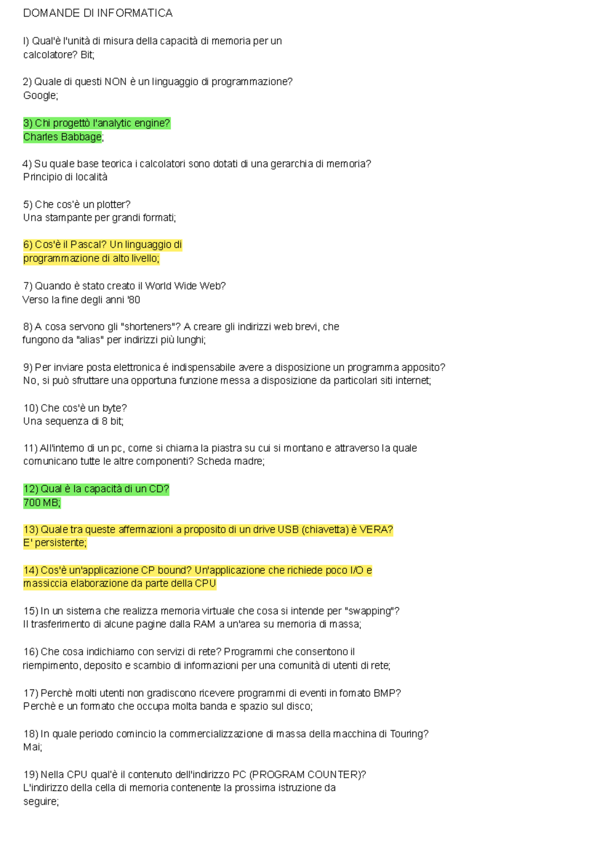 Domande di Informatica - Quiz e Risposte Essenziali - Studocu