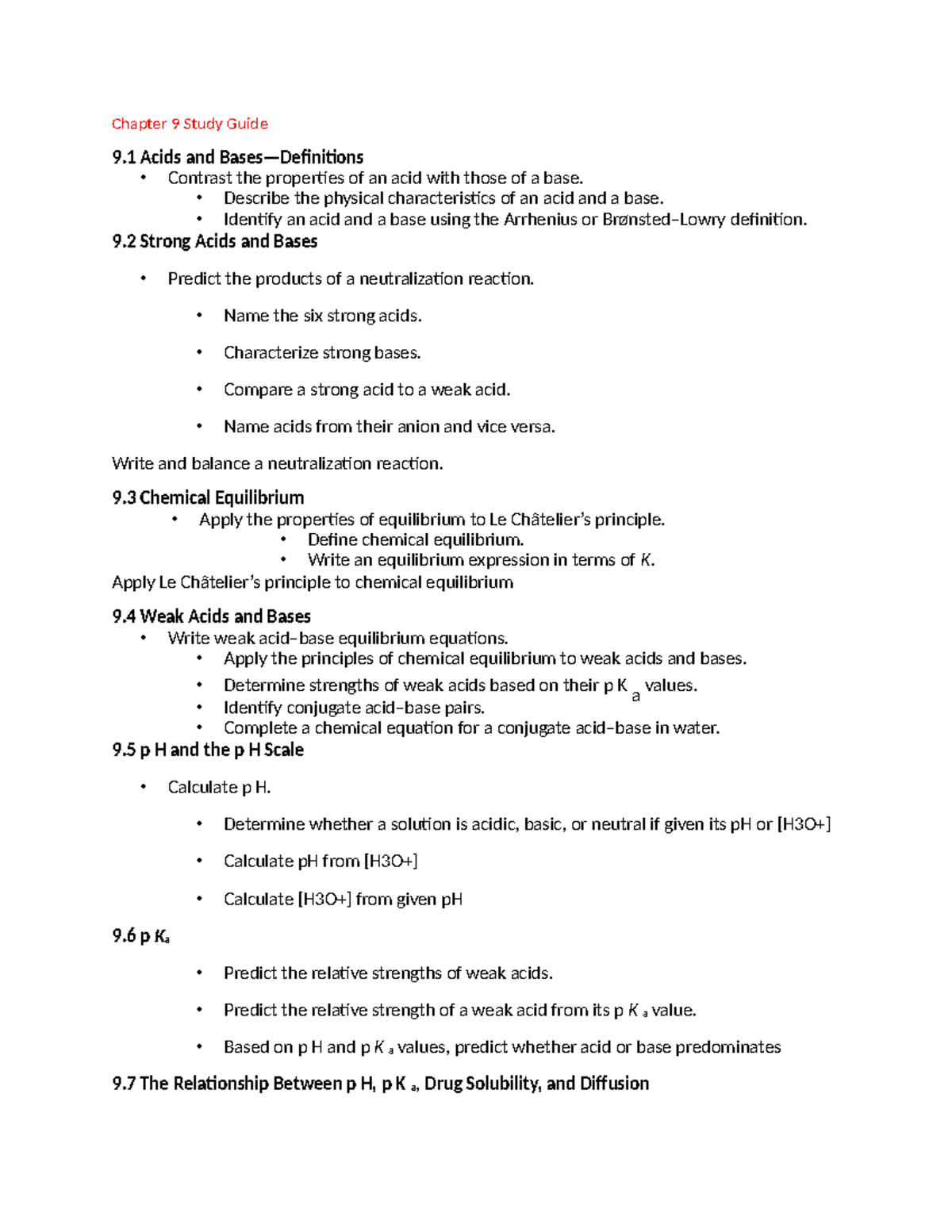 Chapter 9 Study Guide: Acids, Bases, & Chemical Equilibrium Insights ...