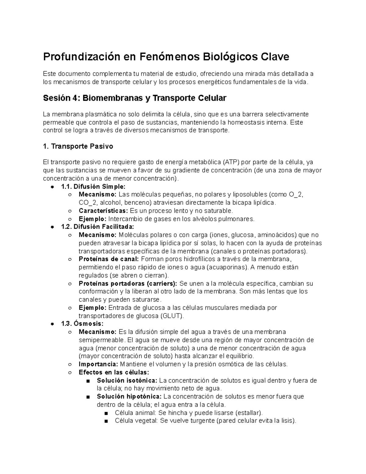 Fenómenos Biológicos Clave: Mecanismos de Transporte Celular y Energía ...
