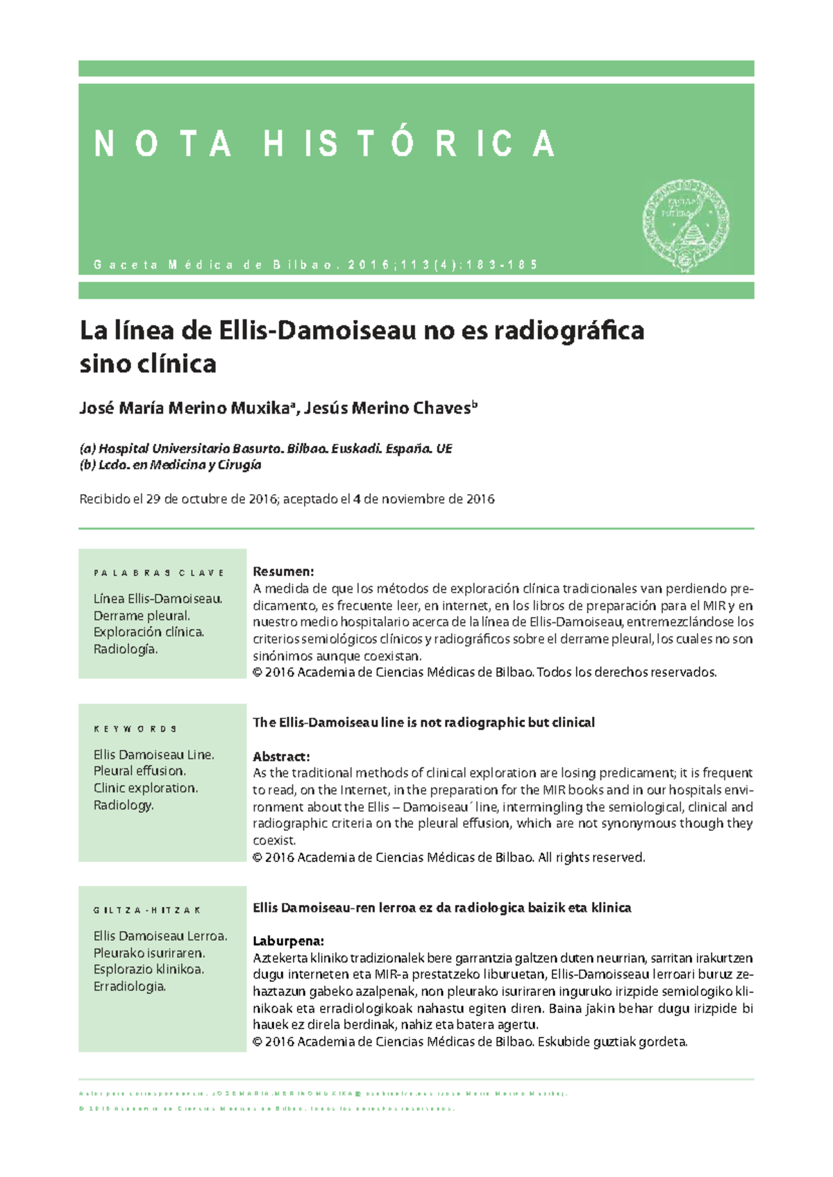 Análisis de la Línea de Ellis-Damoiseau en Derrames Pleural CLIN-2016 ...