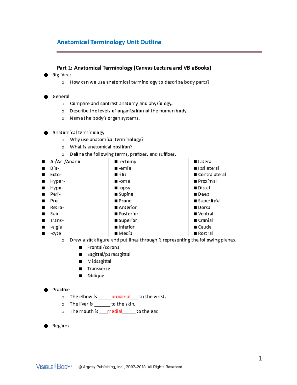 Anatomical Terminology Guided Notes 1: Understanding Body Structures ...