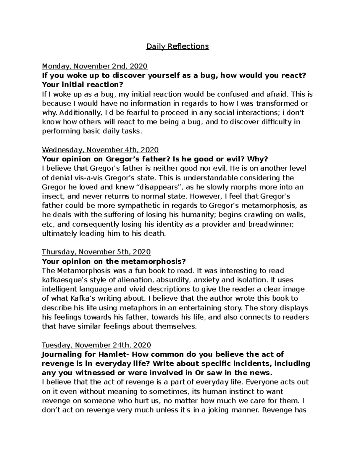 Personal Responses to Daily Reflections in full detail - Daily ...