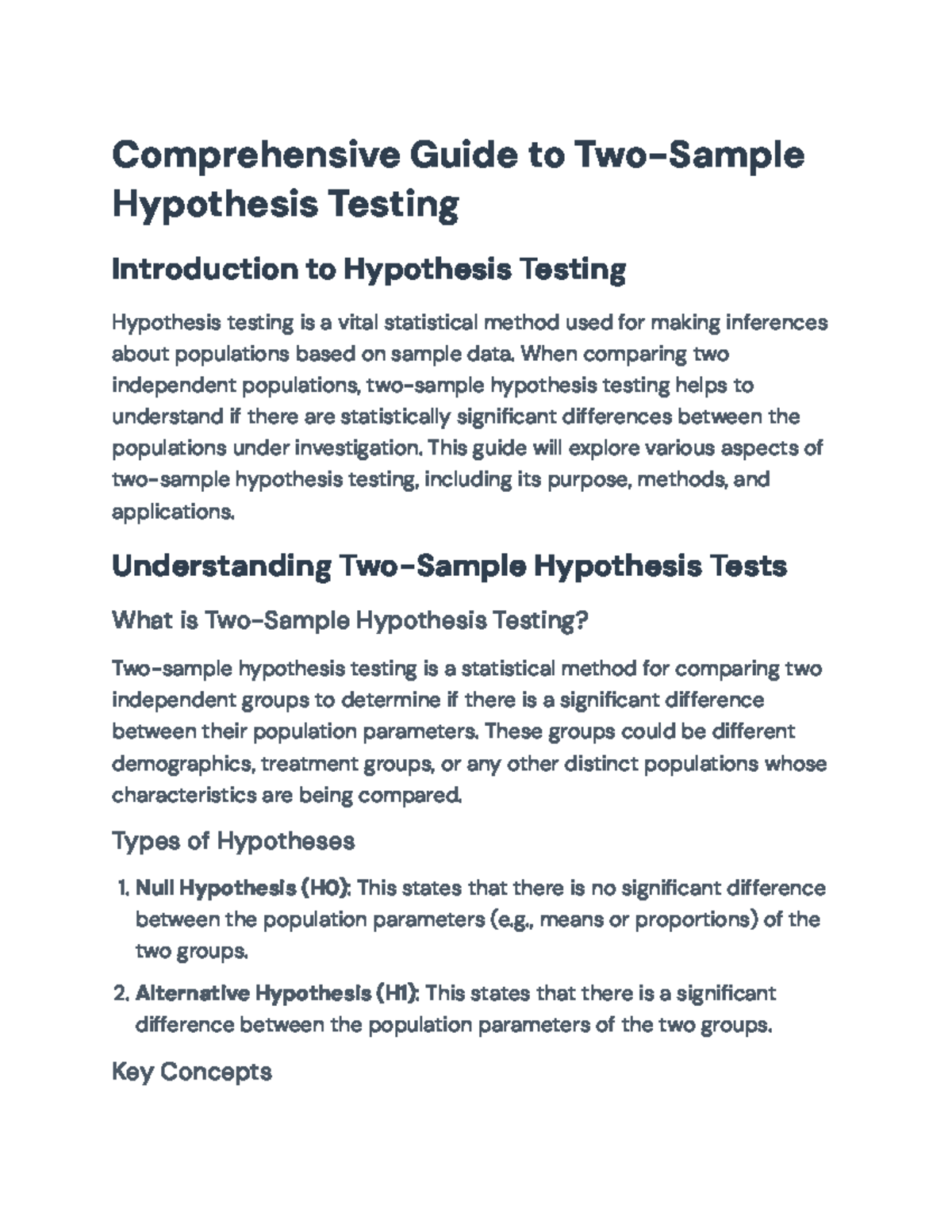 Two-Sample Hypothesis Testing: Essential Methods and Applications - Studocu
