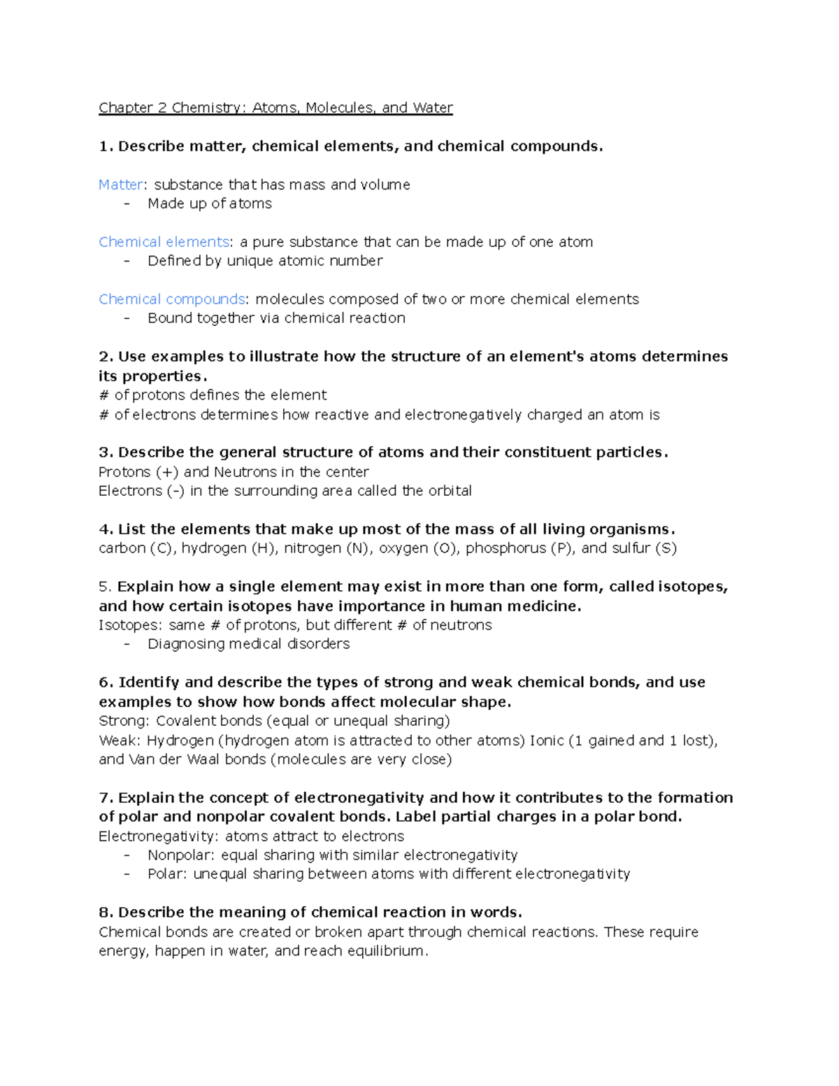 Biology Unit 1 Study Guide: Cells, Molecules, & Membrane Structures ...