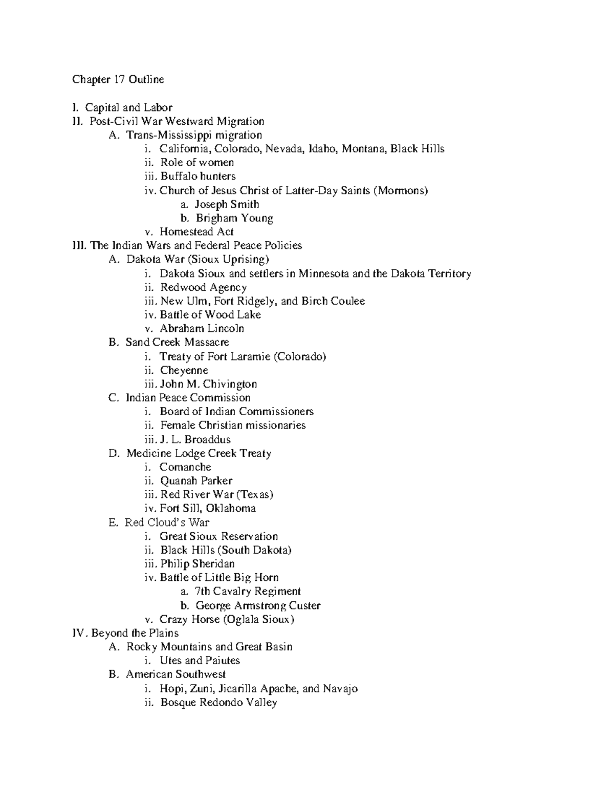 Chapter 17: Outline of Post-Civil War Westward Migration and Conflicts ...