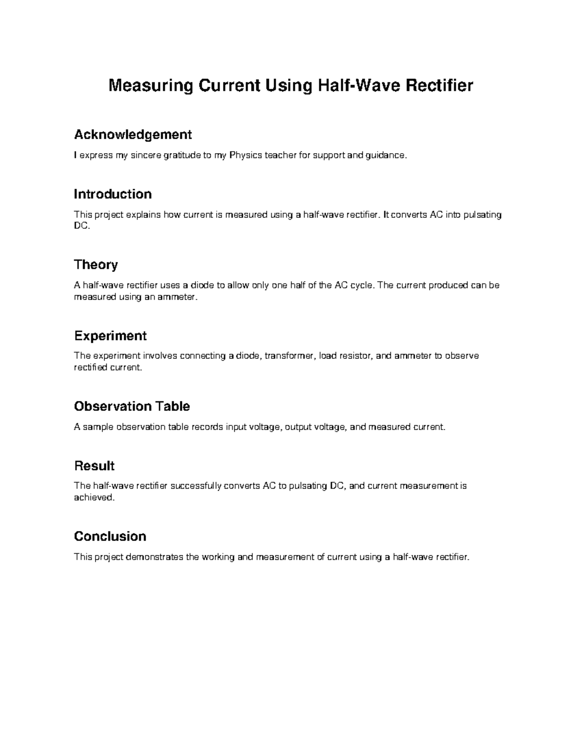 Physics Project: Measuring Current with Half Wave Rectifier - Studocu