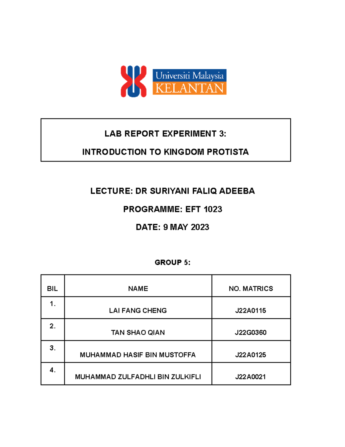 Biodiversity LAB Report Experiment 3 - LAB REPORT EXPERIMENT 3 ...