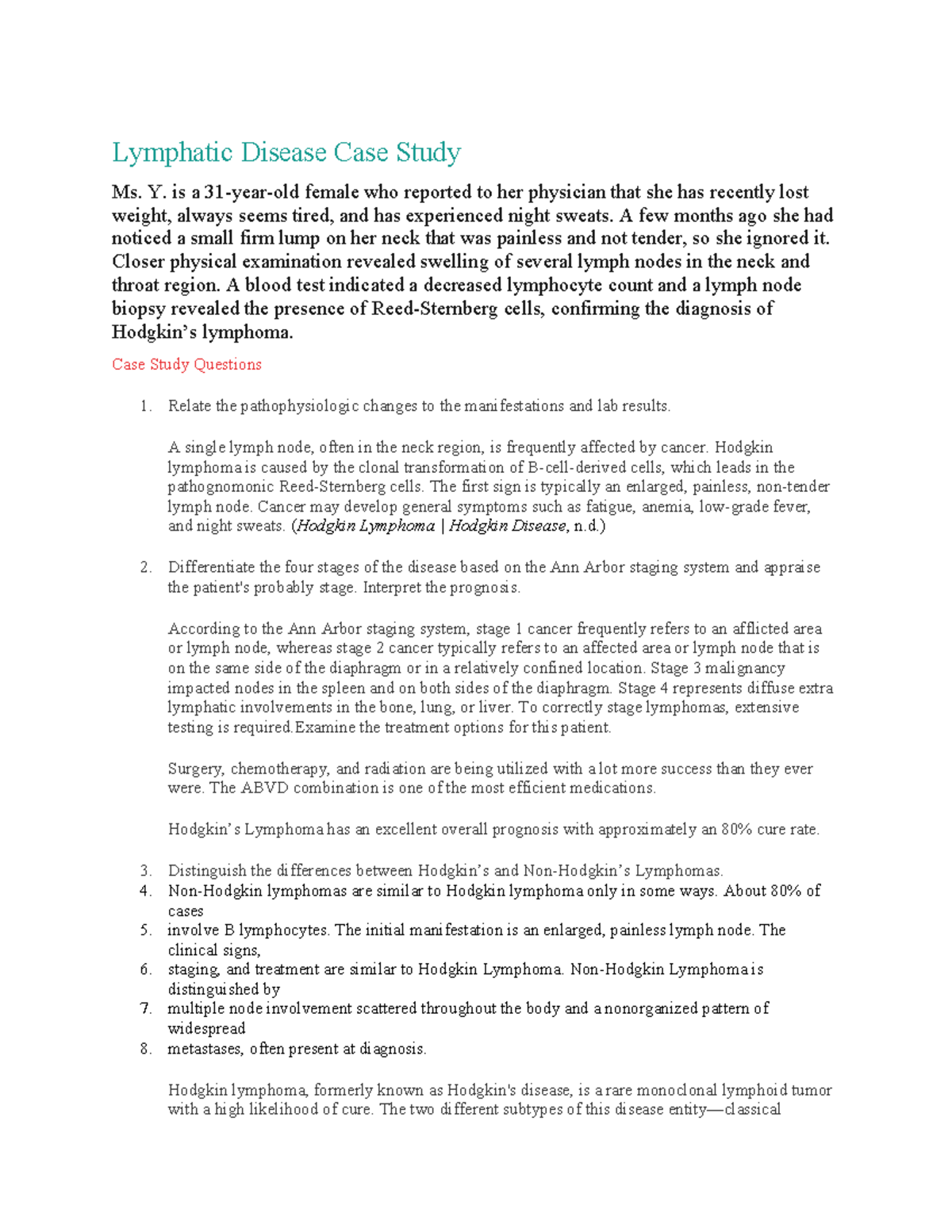 Dropbox 3 - Weekly case studies - Lymphatic Disease Case Study Ms. Y ...
