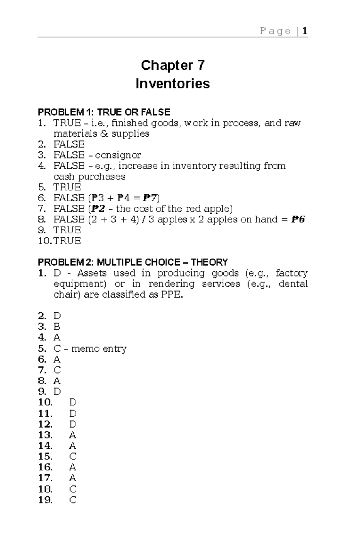 SOL.-MAN. Chapter-7 Inventories - Chapter 7 Inventories PROBLEM 1: TRUE ...
