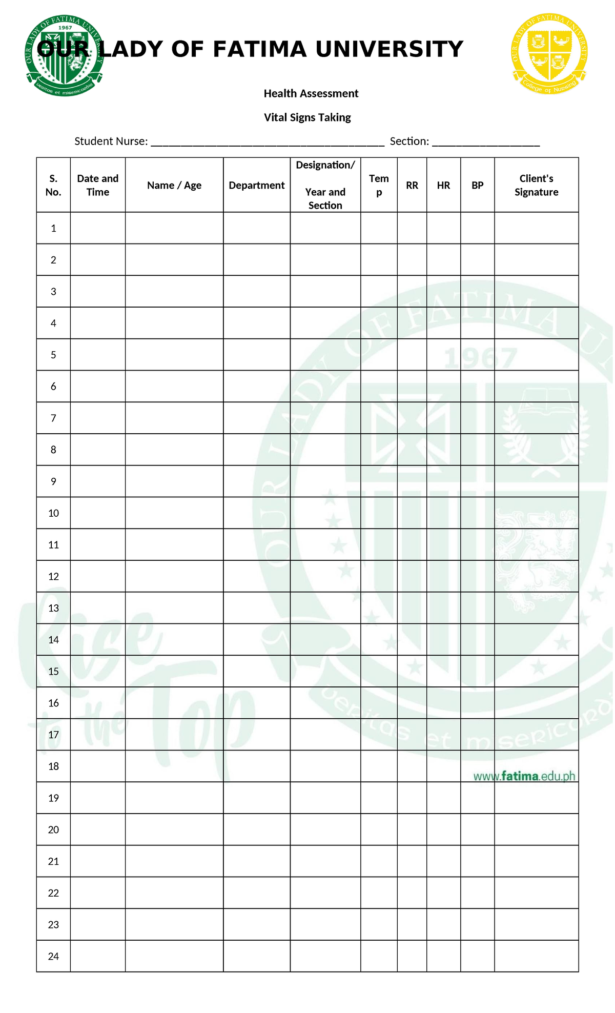 VS Monitoring Sheet - Dididid - Health science - OUR LADY OF FATIMA ...