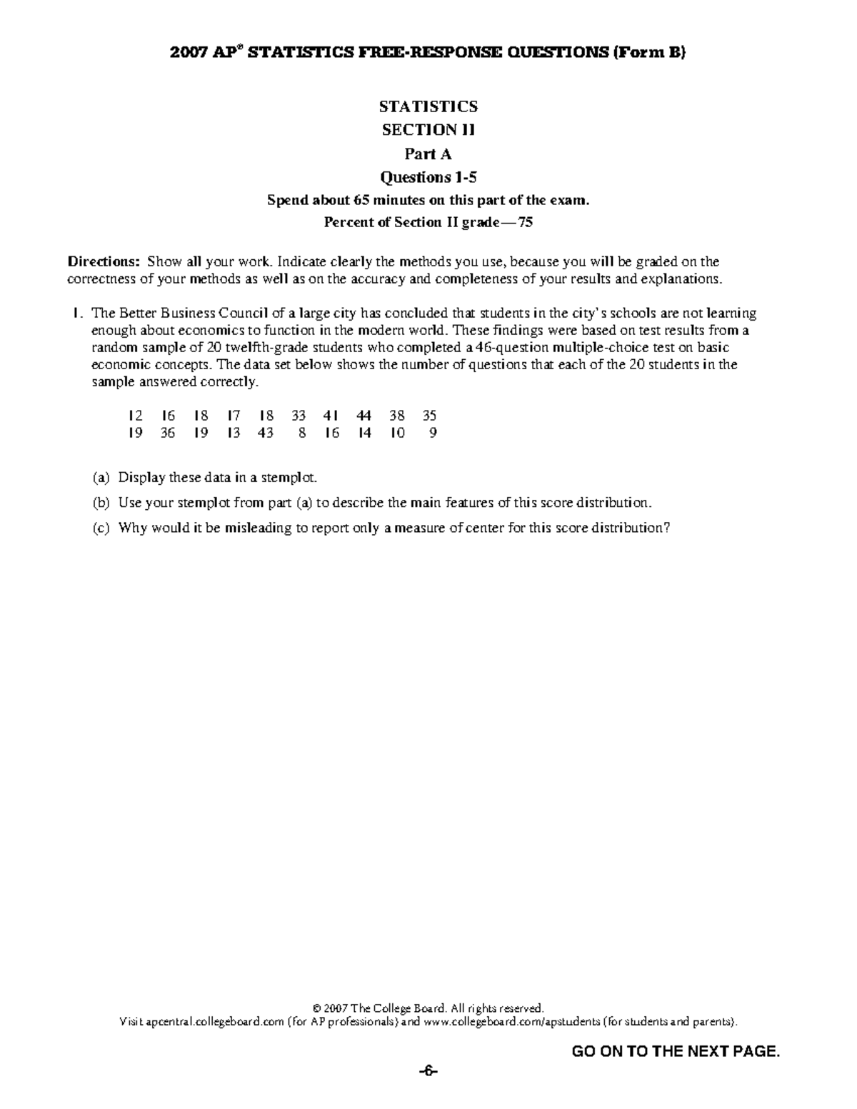 2007 AP Stats Form B Free Response Questions - Studocu
