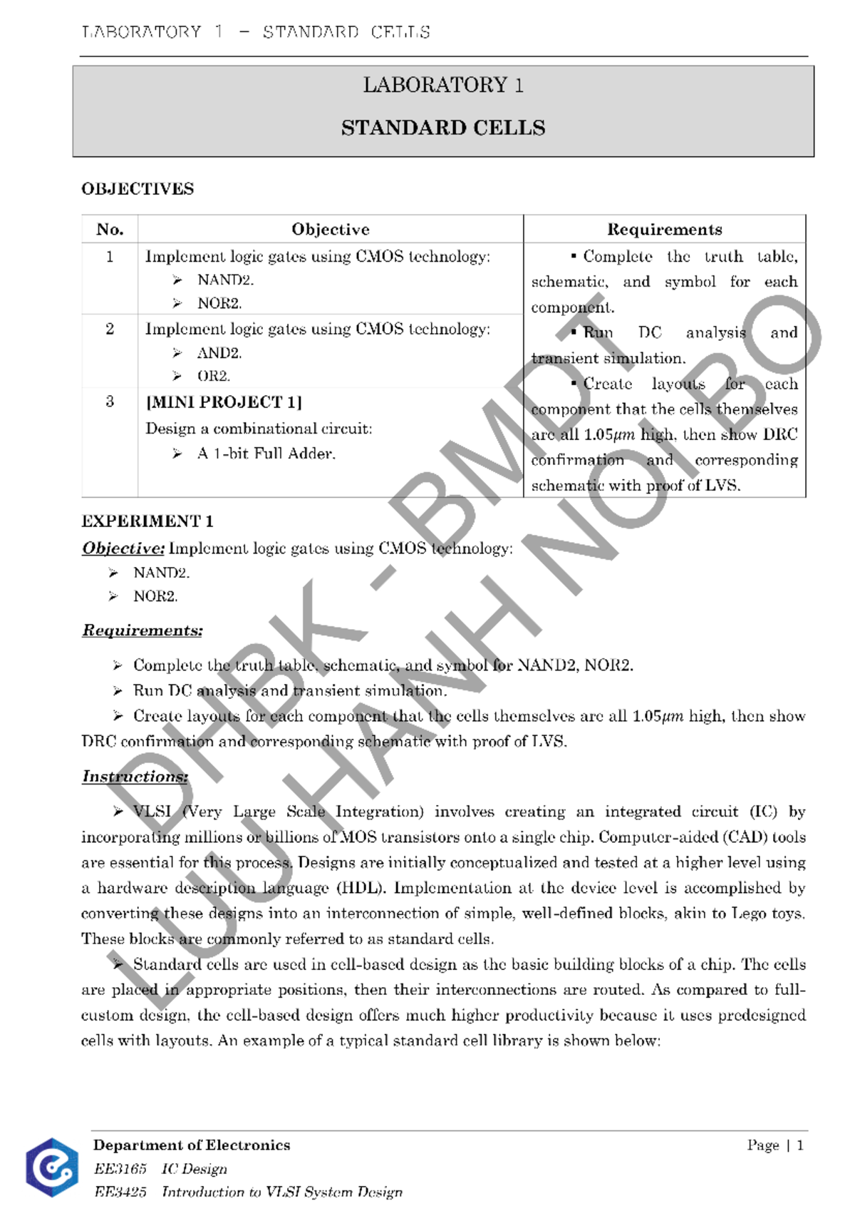 EE3165 EE3425 IC Design Lab 1: Implementing Logic Gates with CMOS - Studocu