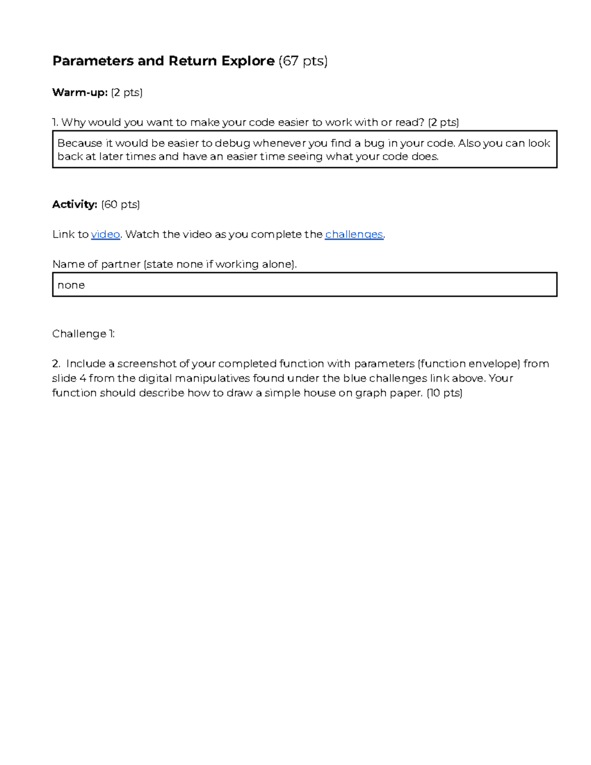 Copy of Copy of U7L1 WS - Google Docs - Parameters and Return Explore ...