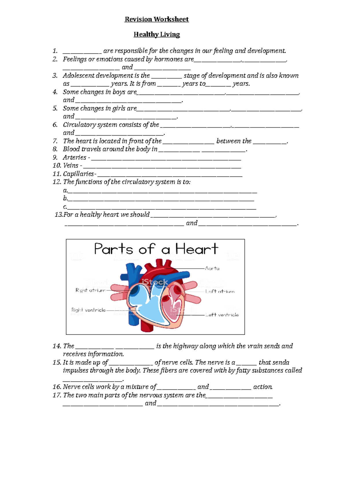 Healthy living - ACTIVITY - Revision Worksheet Healthy Living ...
