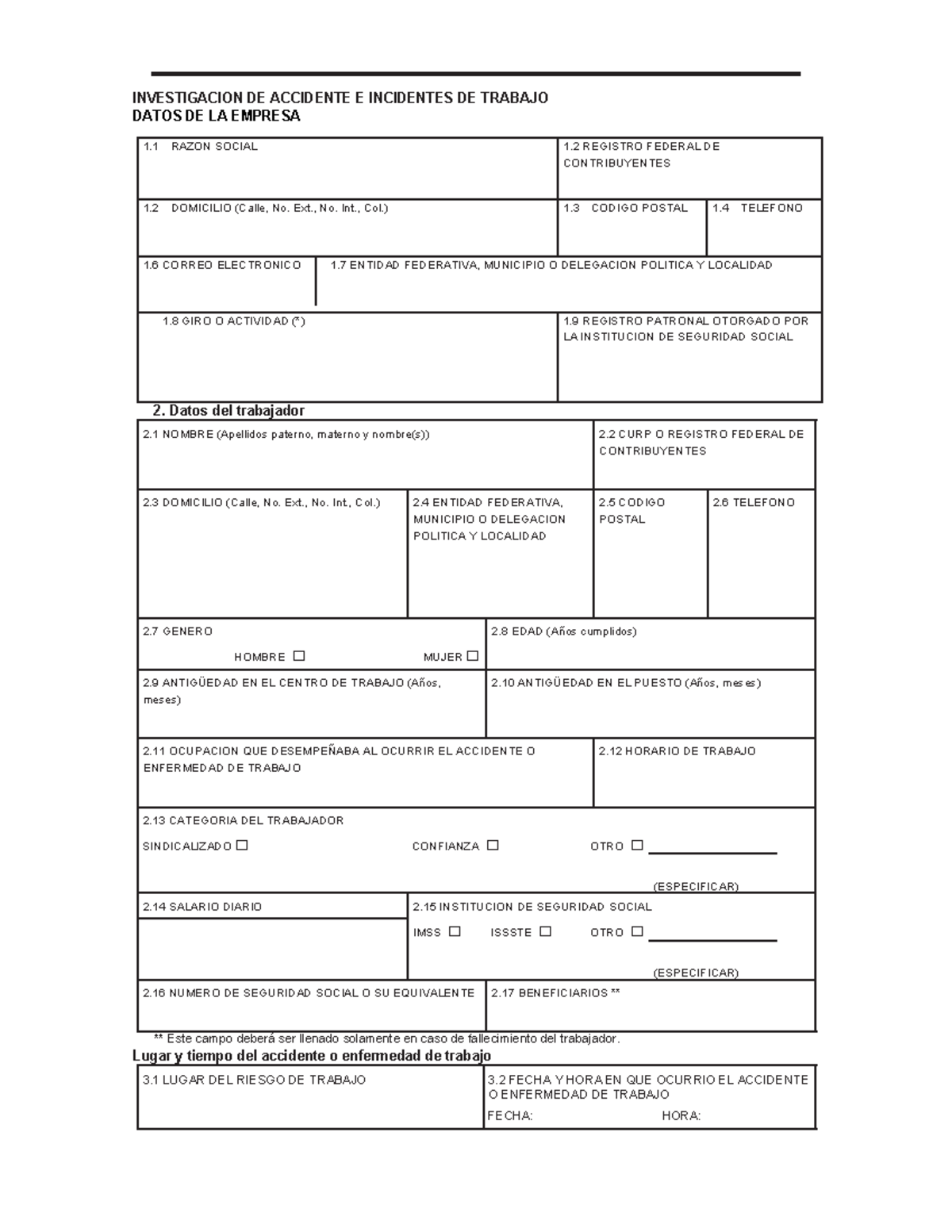 Formato de Investigación de Accidentes - NOM-STPS-019 Documentación ...