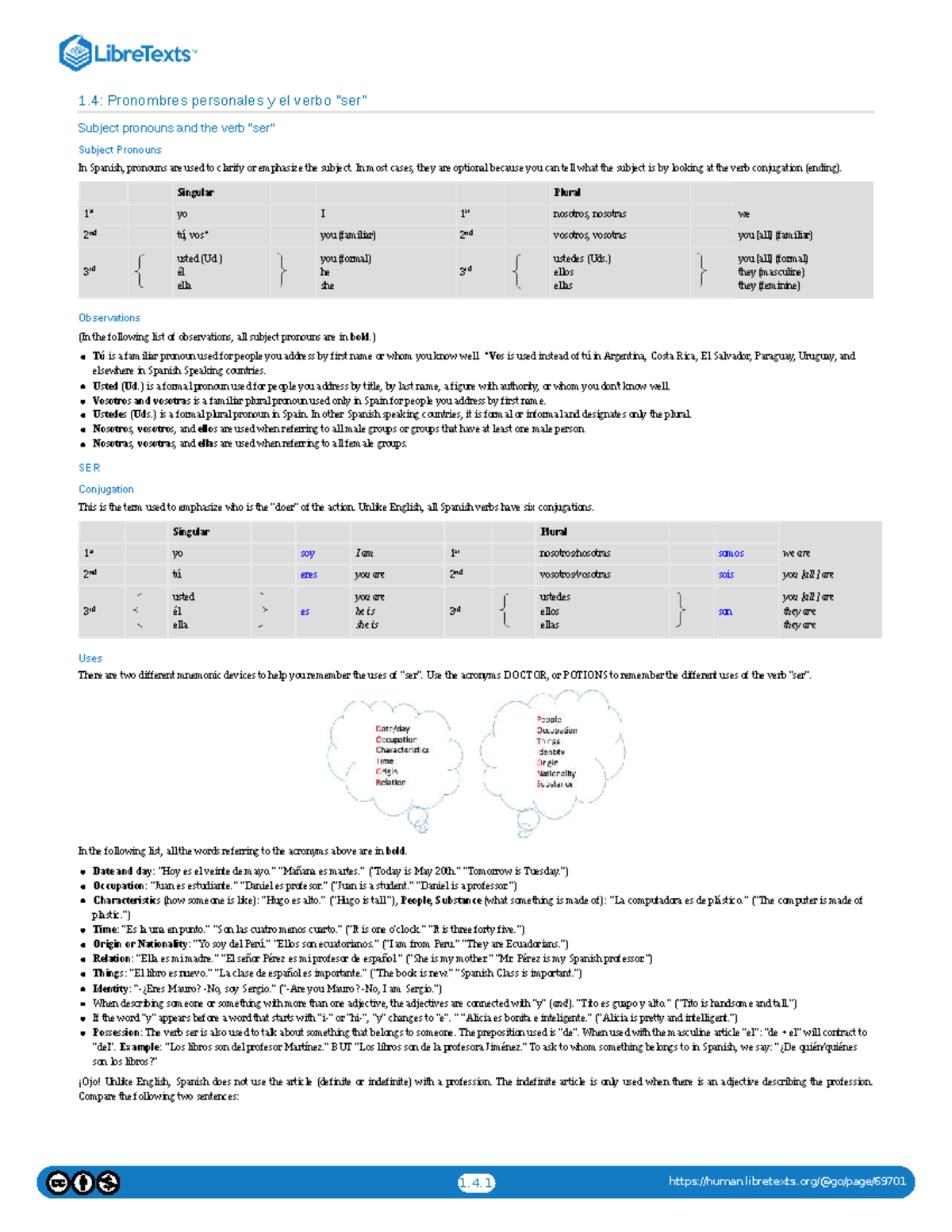 1.4: Subject Pronouns and the Verb "Ser" Lesson Notes - Studocu
