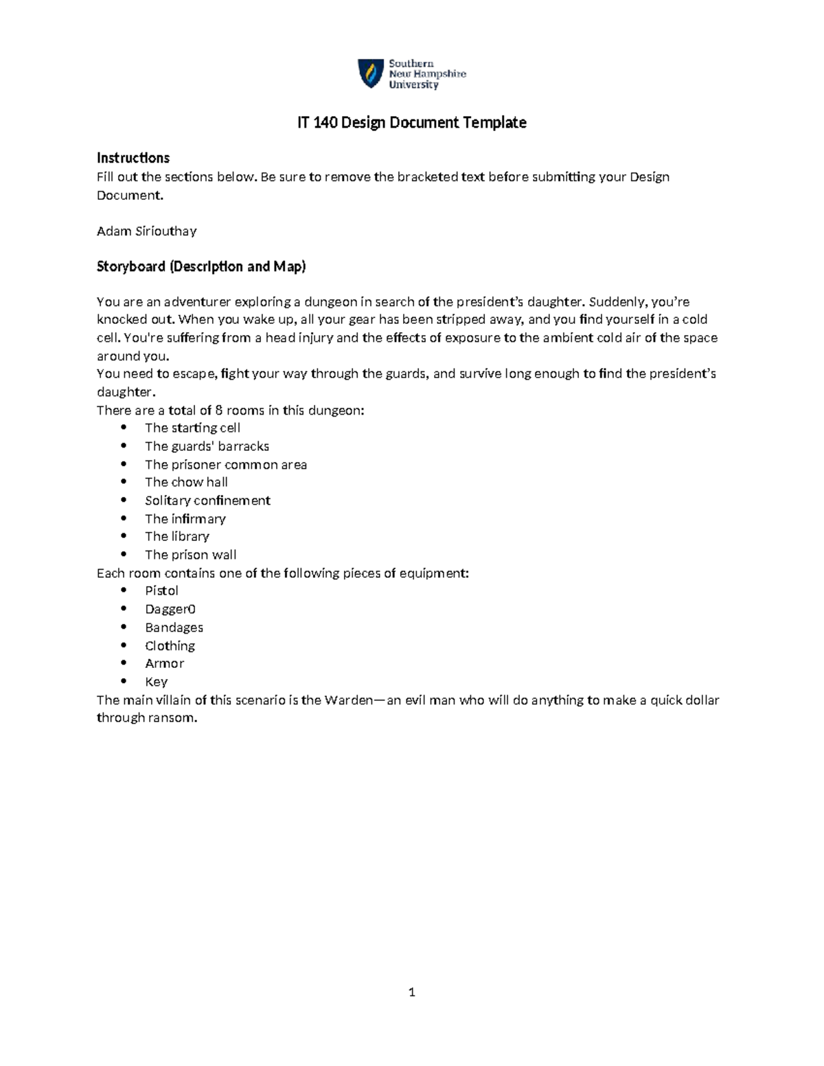 IT 140 Module 5 Project 1: Dungeon Escape Design Document Template ...