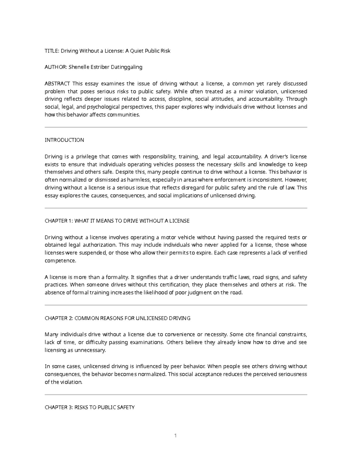 Essay Notes: Driving Without a License (A Quiet Public Risk) - Studocu