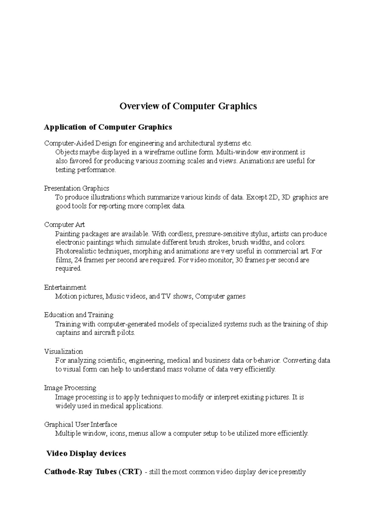 Computer Graphics (CS101) Lecture Notes on Concepts and Algorithms ...