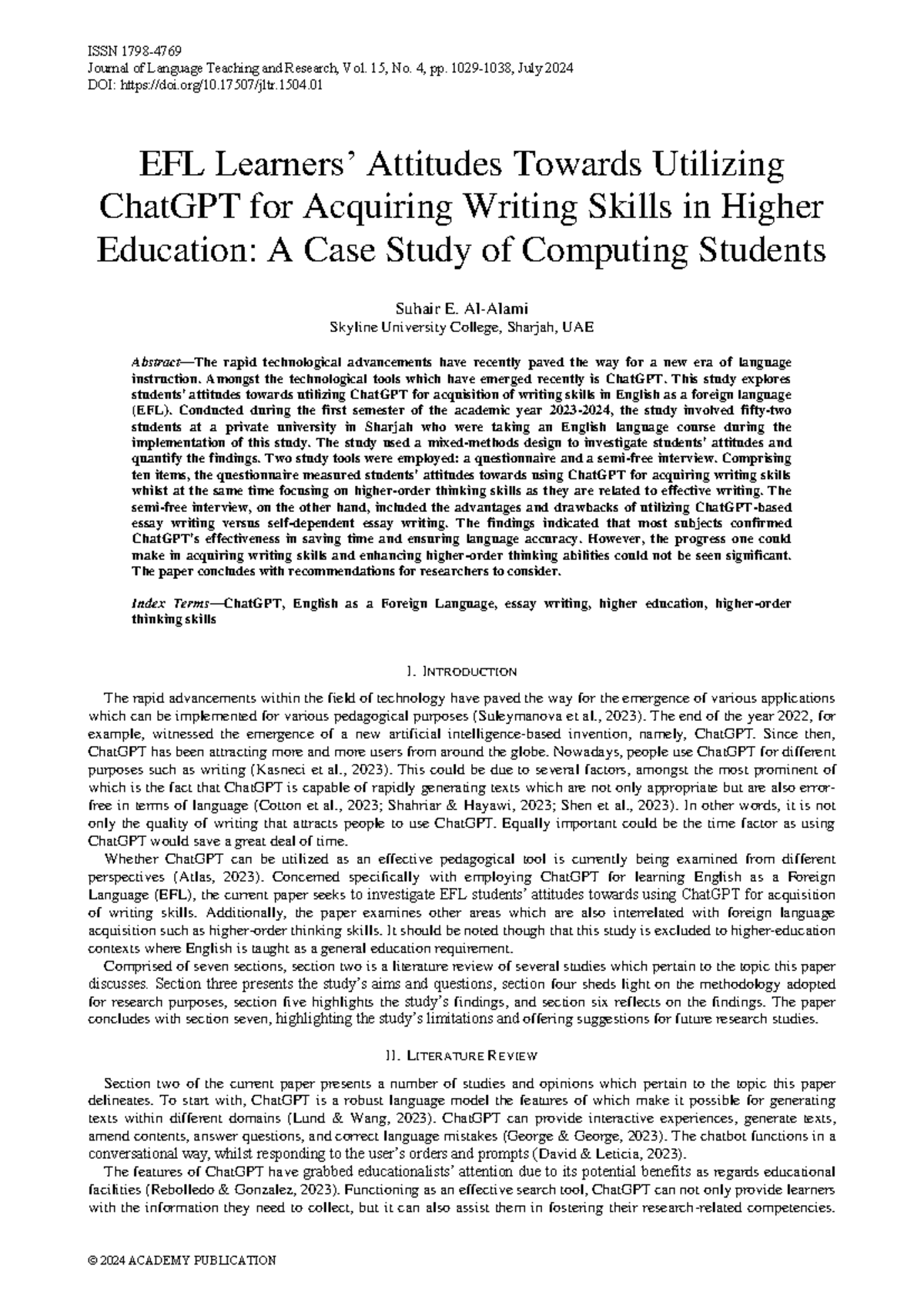 EFL Attitudes Towards ChatGPT in Writing Skills Acquisition: A Case ...