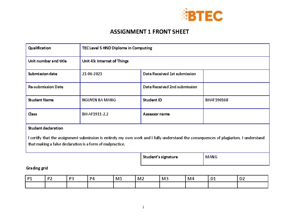 ASM1-IOT-Mang NB - IoT Applications and Development Overview - Studocu