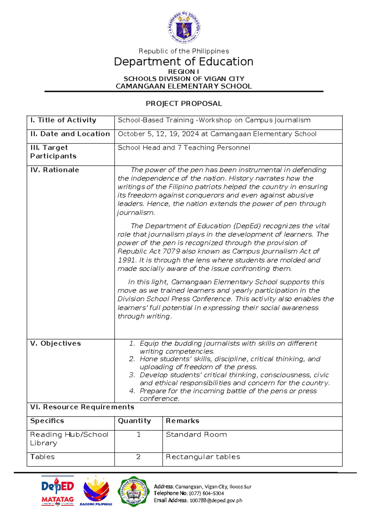 Journalism Project Proposal for School-Based Training Workshop - Studocu
