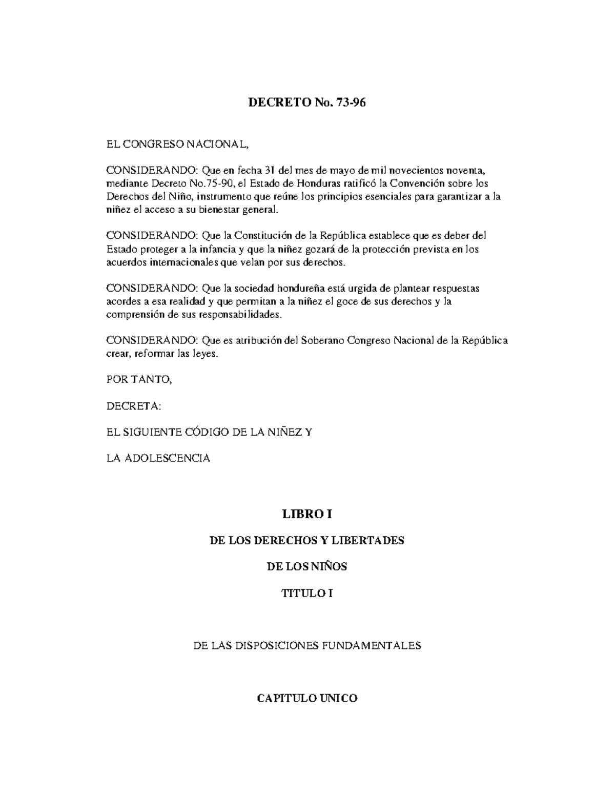 Código de la Niñez y Adolescencia en Honduras: Derechos y Libertades - Studocu