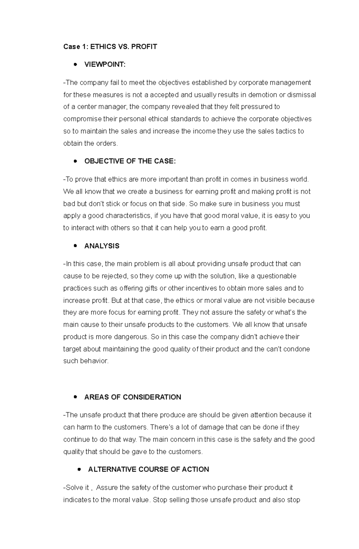 Business Case Study: Ethics vs. Profit - Analyzing Ethical Dilemmas ...