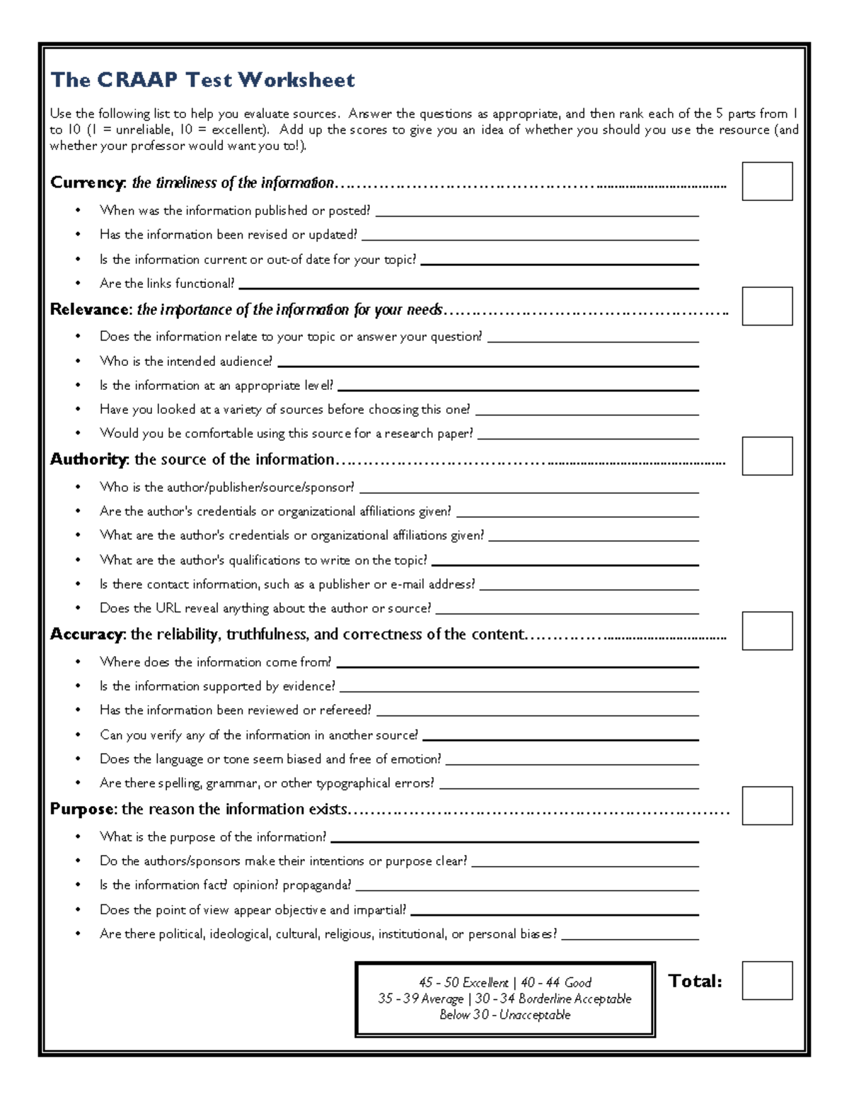 CRAAP Test Worksheet: Evaluating Source Credibility for Research - Studocu