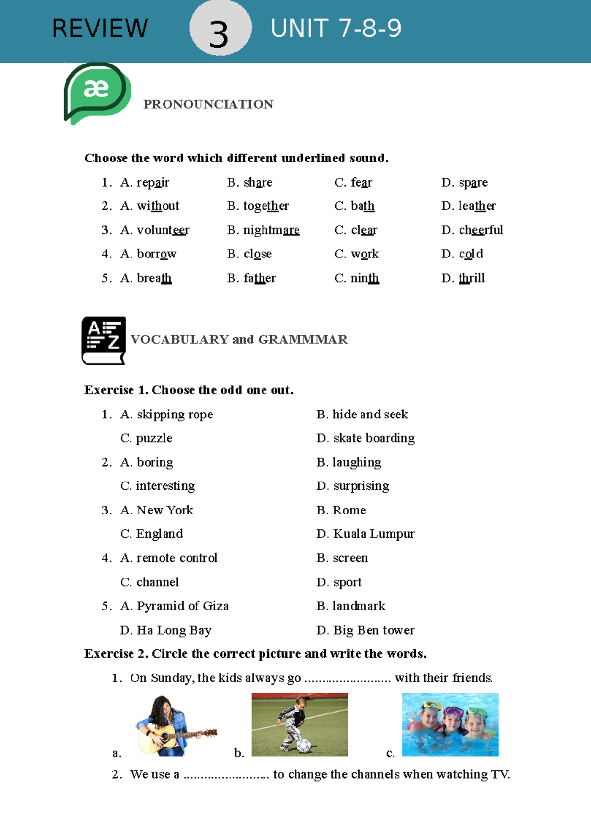 Grade 6 - Review 3: Pronunciation, Vocabulary, Reading & Writing ...