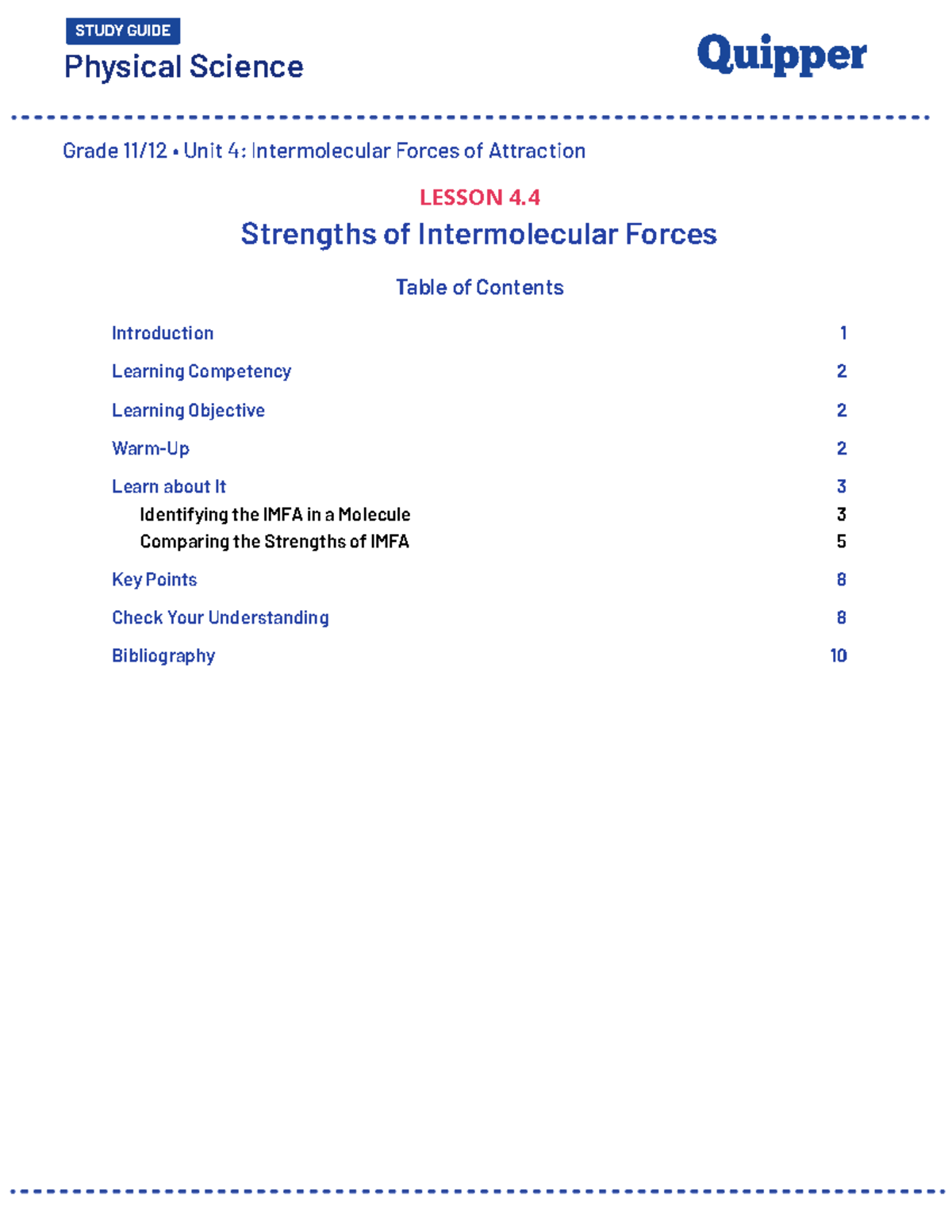 Grade 11/12 Unit 4 Lesson 4: Understanding Intermolecular Forces ...