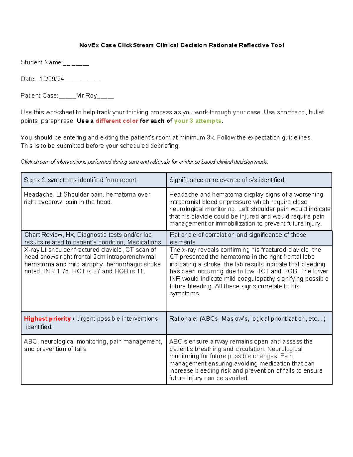 NovEx Case Study: Clinical Decision Rationale for Mr. Roy's Care - Studocu