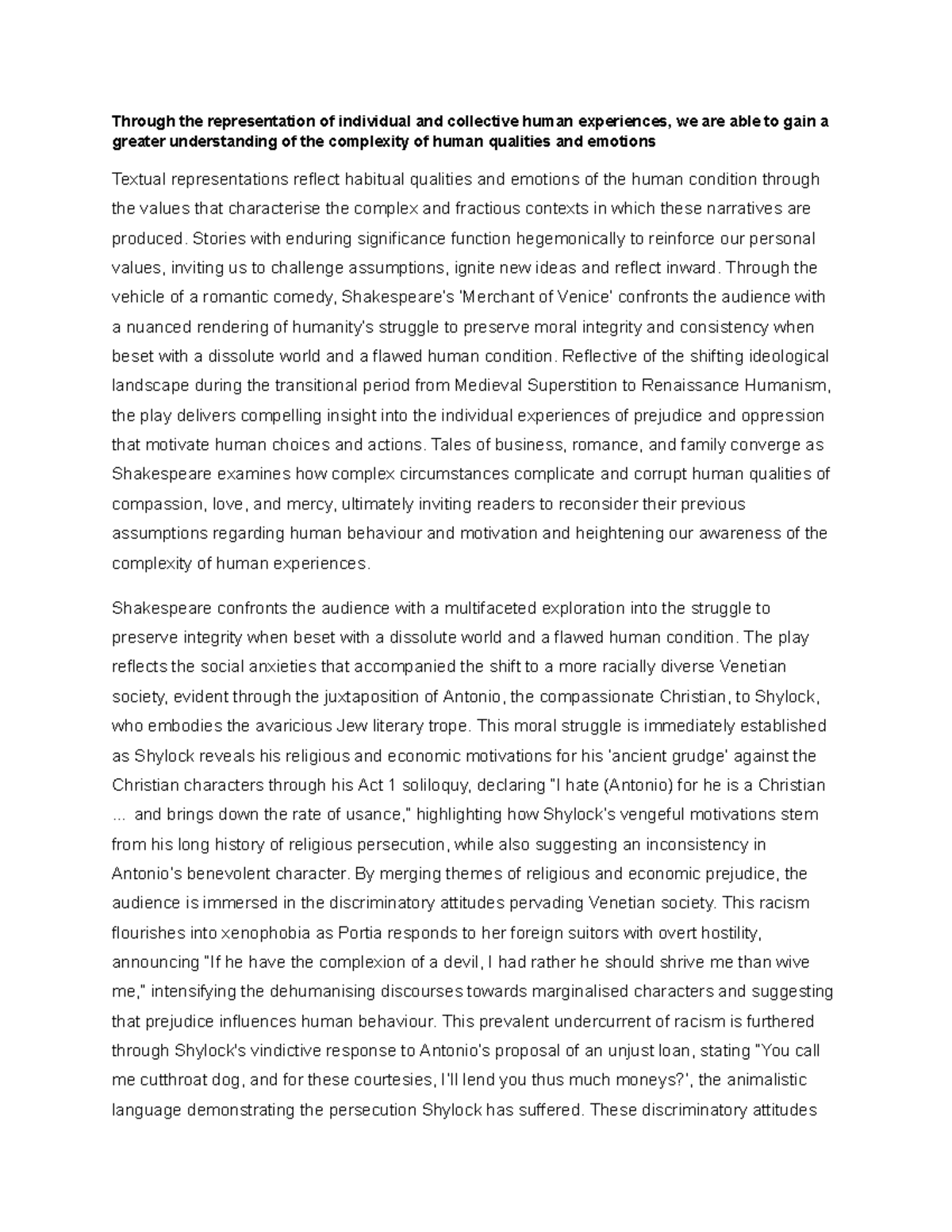 HSC English Common Module Essay: Analyzing 'Merchant of Venice' - Studocu