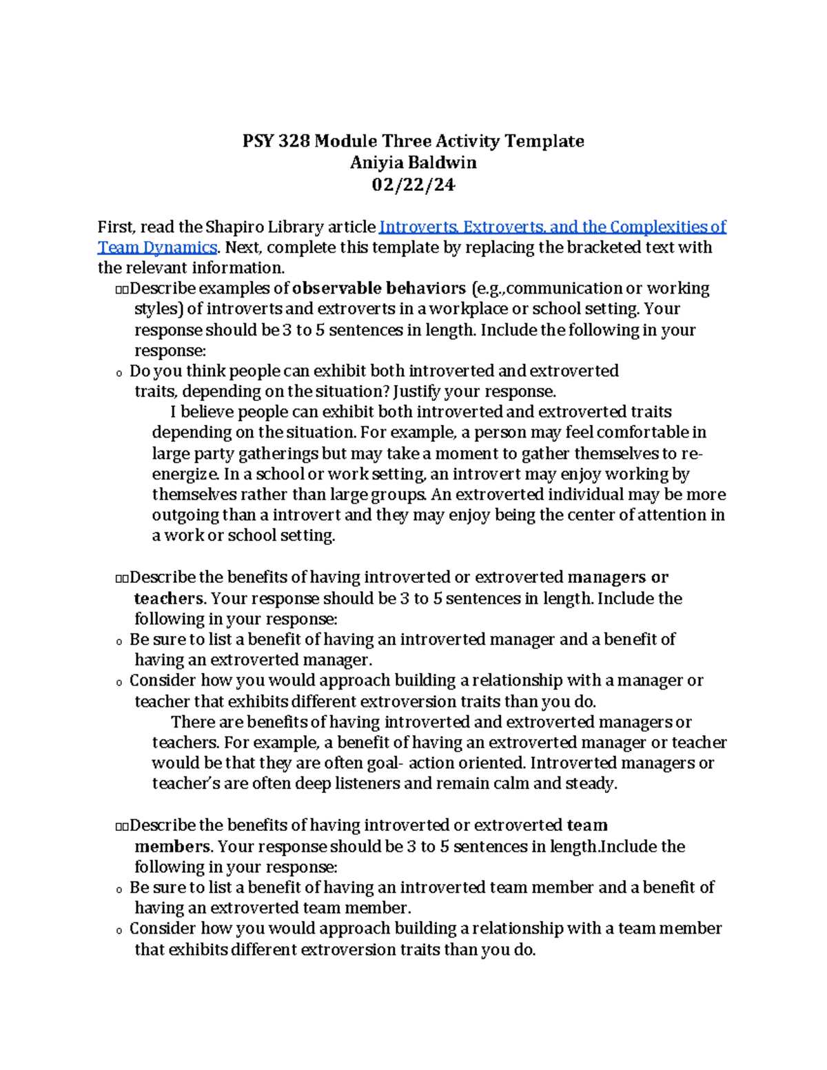 PSY 328 Module Three Activity Template - PSY 328 Module Three Activity ...