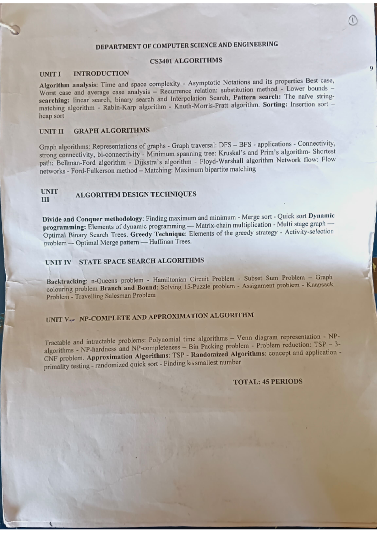 CS3401 Algorithms: Unit I Introduction & Analysis Techniques - Studocu
