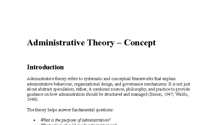 Administrative Theory: Concepts and Foundations in Public Admin - Studocu