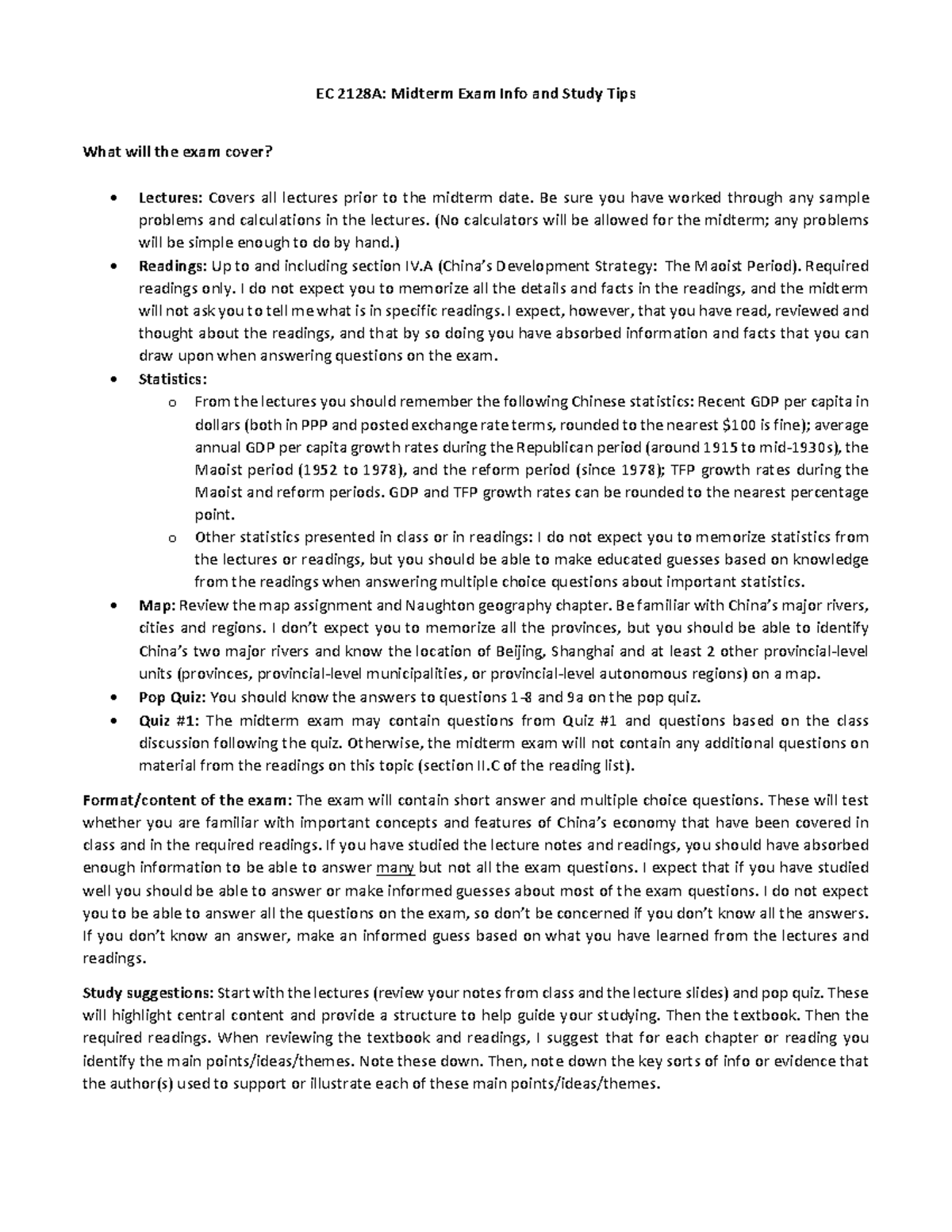 Exam 1- Midterm Study Guide - Warning: TT: undefined function: 32 EC 2128A: Midterm Exam Info ...