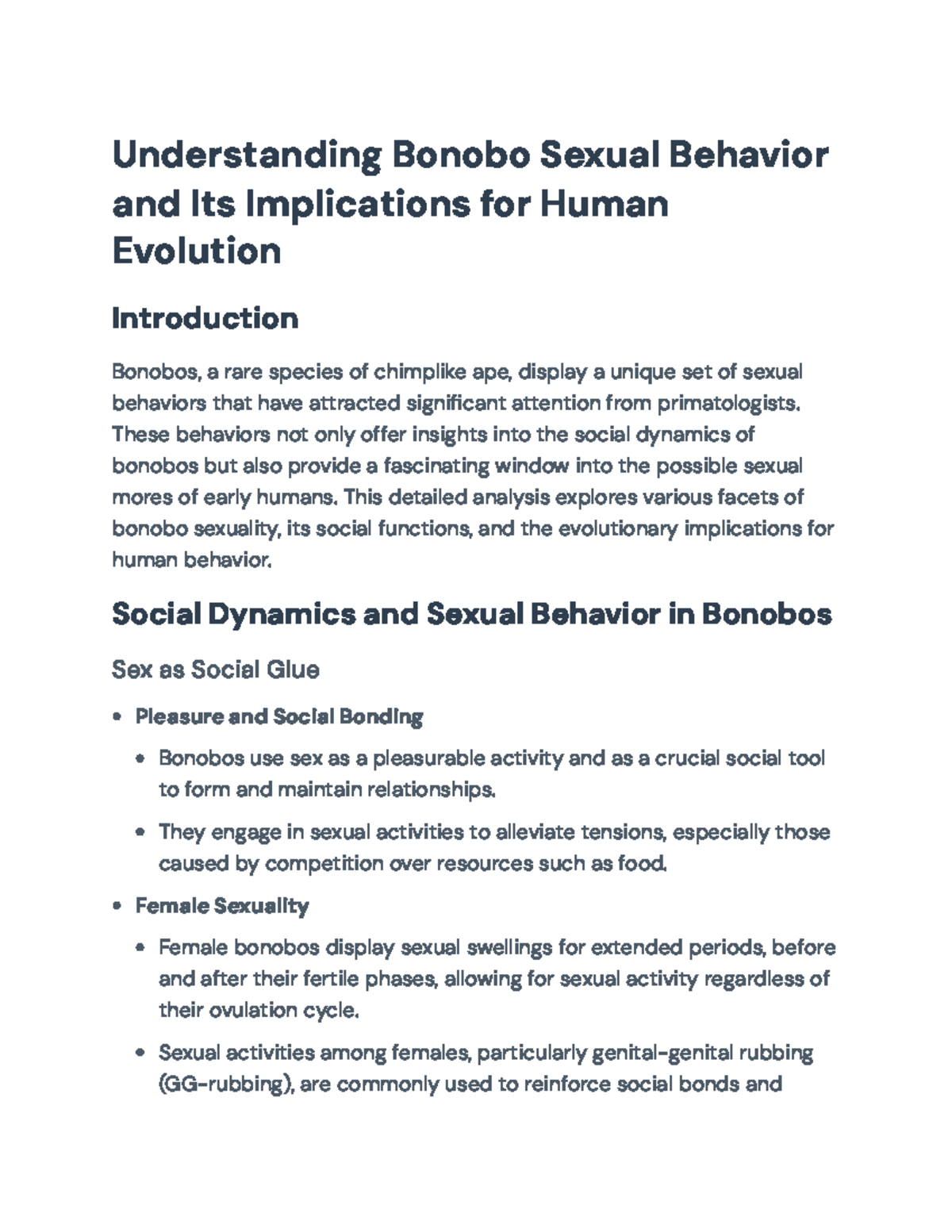 Bonobo Sexual Behavior and Its Evolutionary Implications for Humans ...