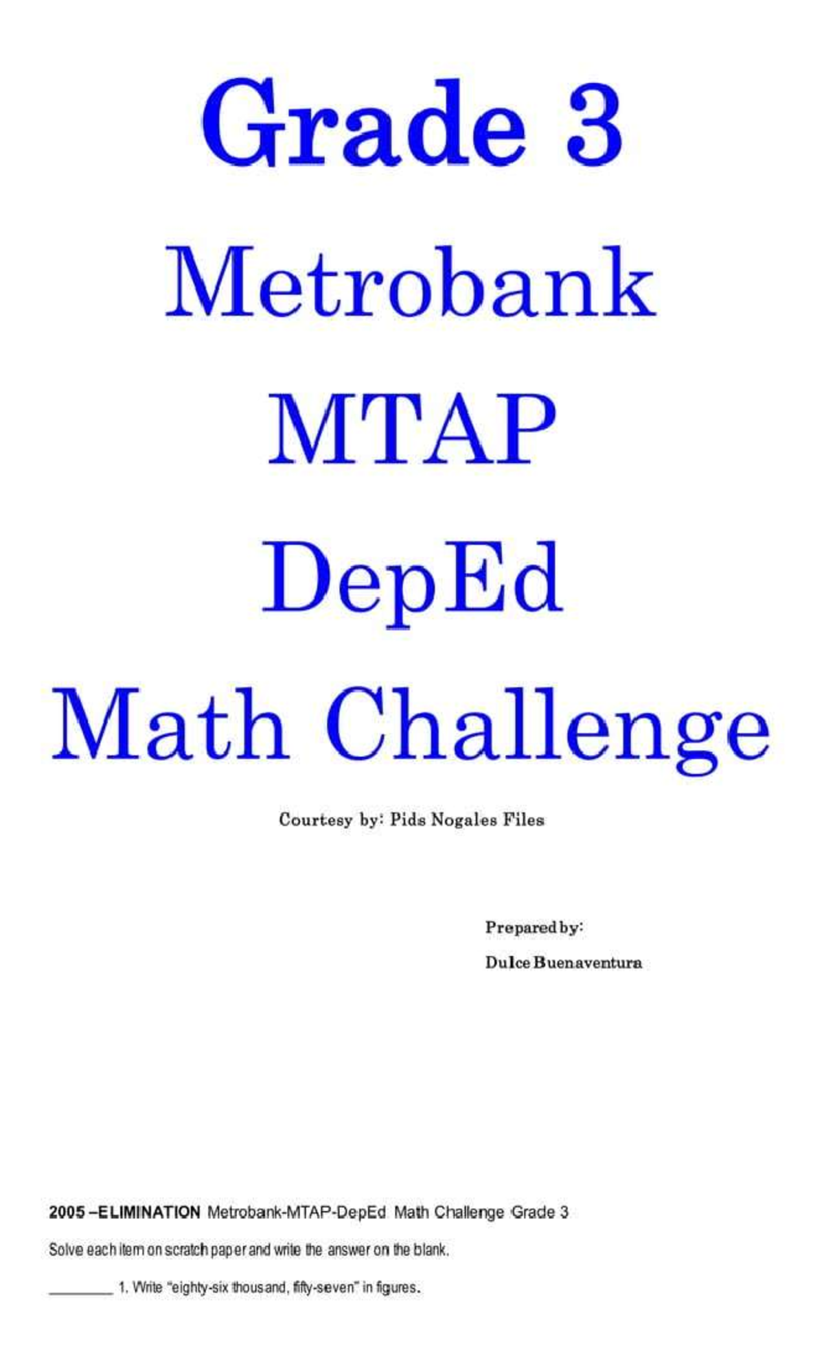 G3 MTP Reviewer - Grade 3 Math Challenge - Grade 3 Metrobank MTAP DepEd ...