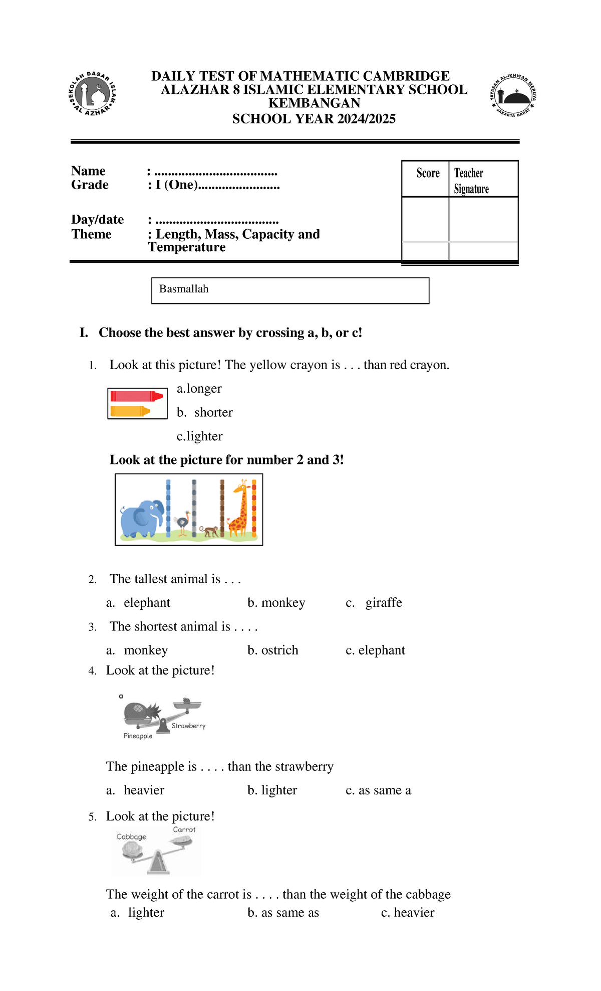 DAILY MATHEMATICS TEST CAMBRIDGE ALAZHAR 8 - SCHOOL YEAR 2024 - Studocu