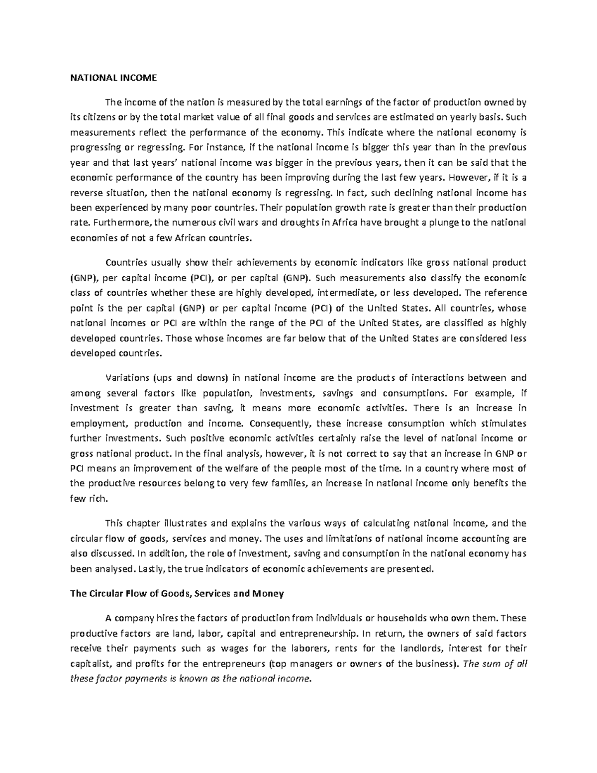 NATIONAL INCOME: Understanding Economic Performance and Indicators ...
