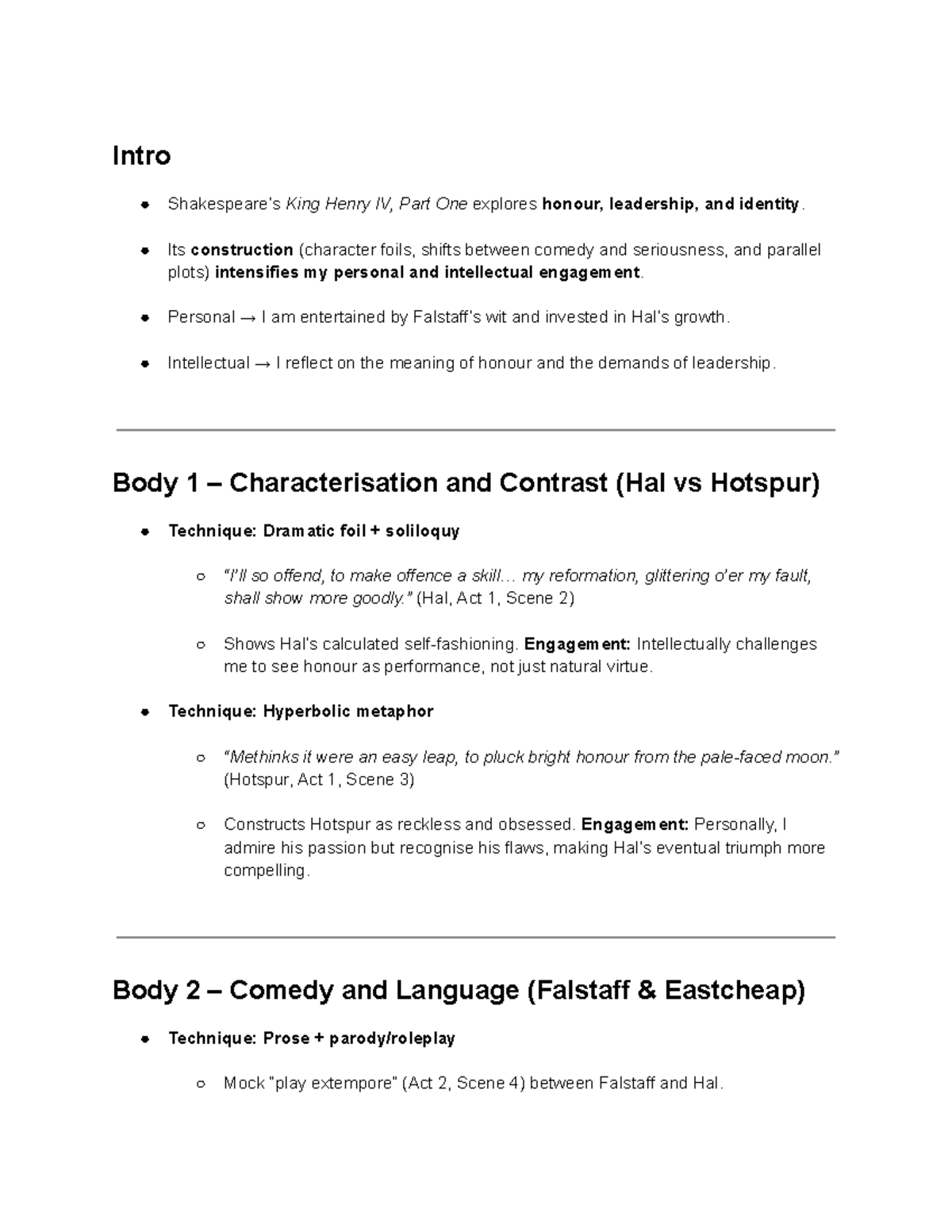 English Module B: Practice Essay on King Henry IV, Part One - Studocu