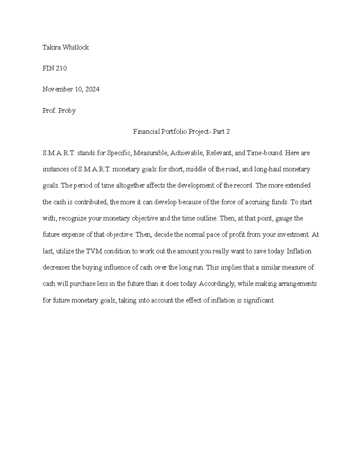 FIN 210 Financial Portfolio Project - Part 2 Overview and Goals - Studocu