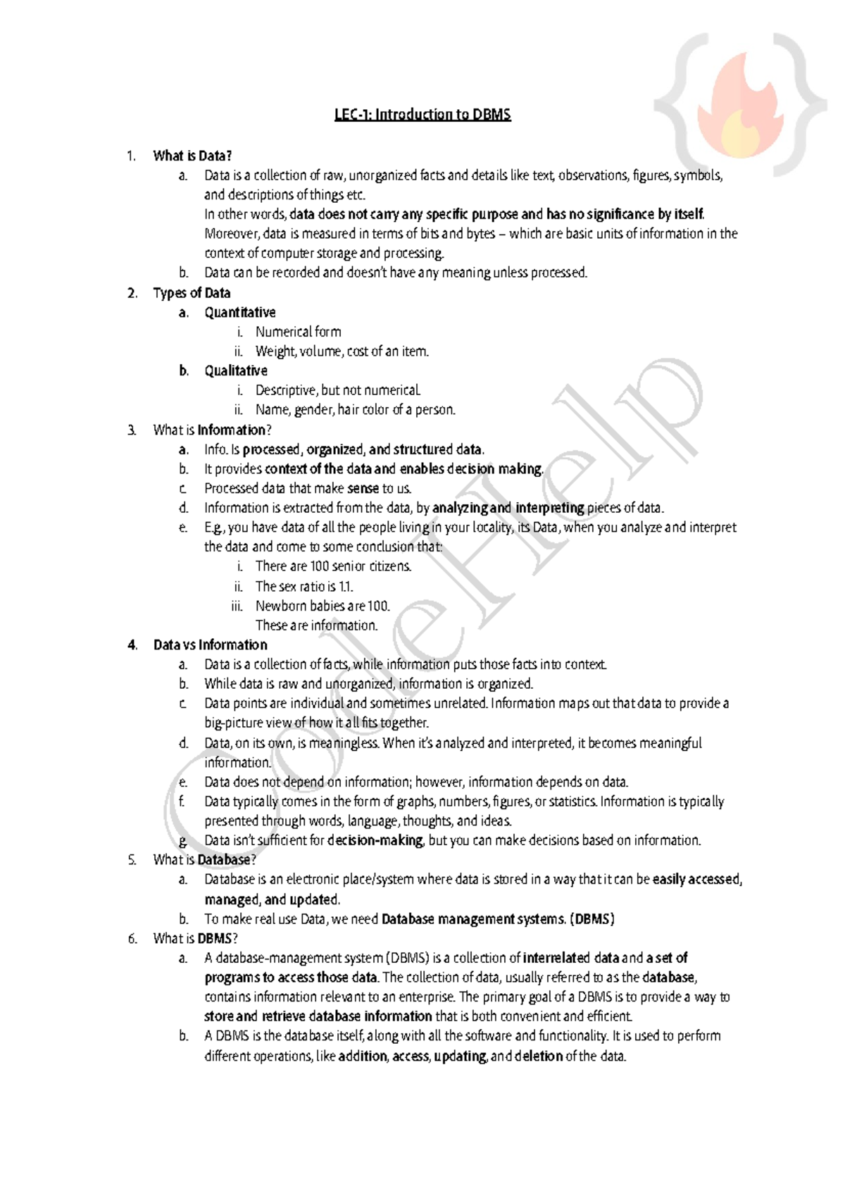 DBMS 101: Comprehensive Notes & Interview Prep Guide - Studocu